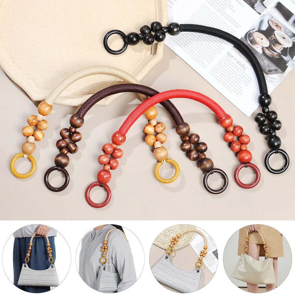Women Fashion Wooden Bead Rope Bag Strap Wooden Handle Rope Beads ...