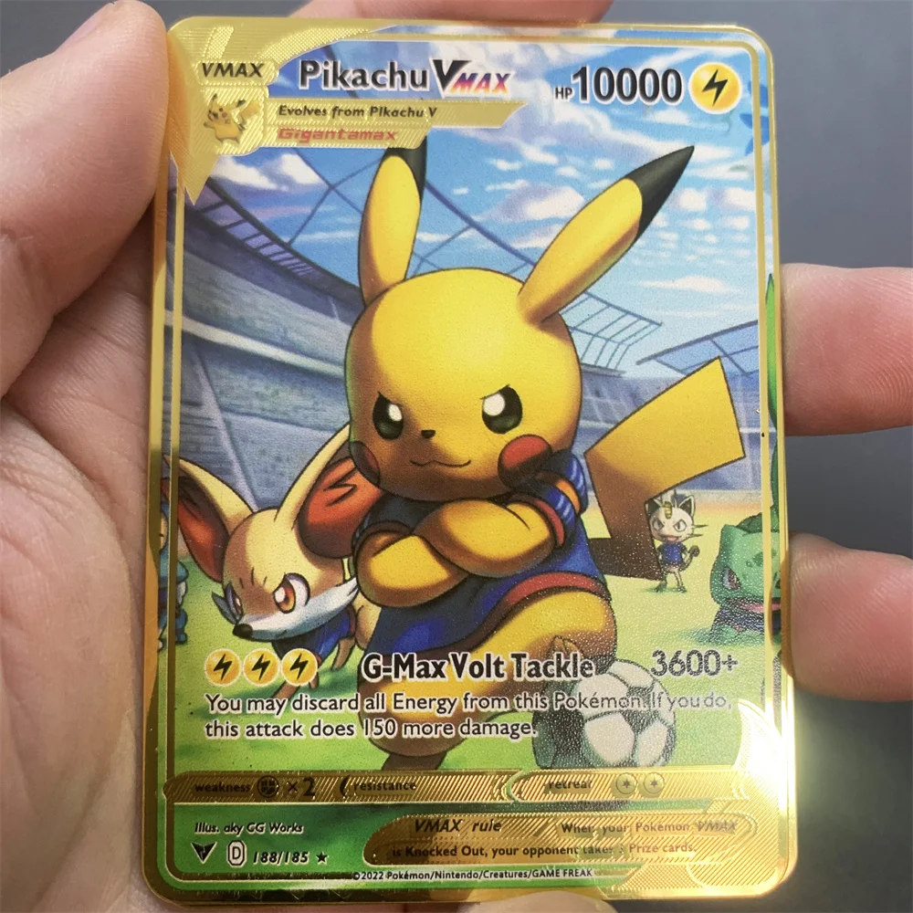 10000 Points High HP Pikachu Charizard Arceus Mewtwo Gold Black English Metal Card Vmax Mega GX ...