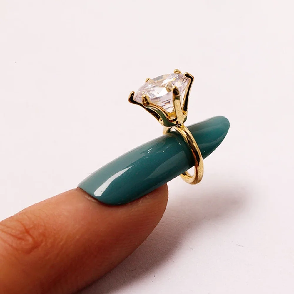 5pcs Zircon Nail Ring Charm With Big Diamond Crystal Japanese 3d Alloy ...