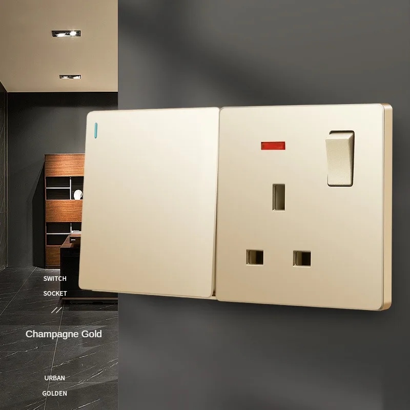 Uk-Standard-13A-Gold-USB-Plug-Wall-Power-Socket-Light-Switch-220V ...