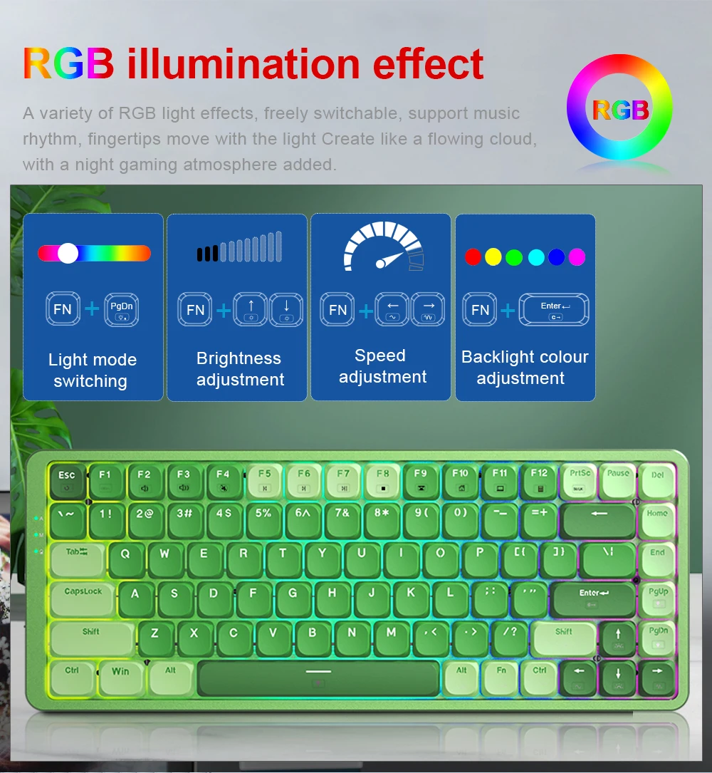 REDRAGON TL84-B RGB USB Mini Slim Ultra-Thin Wired Mechanical Gaming Keyboard Red Blue Switch 84 ...