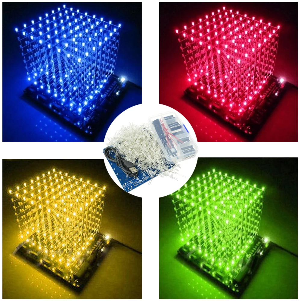 3D-8x8x8-Color-Light-Cube-DIY-Kit-8x8x8mm-Led-Light-Cube-Parts-Computer ...