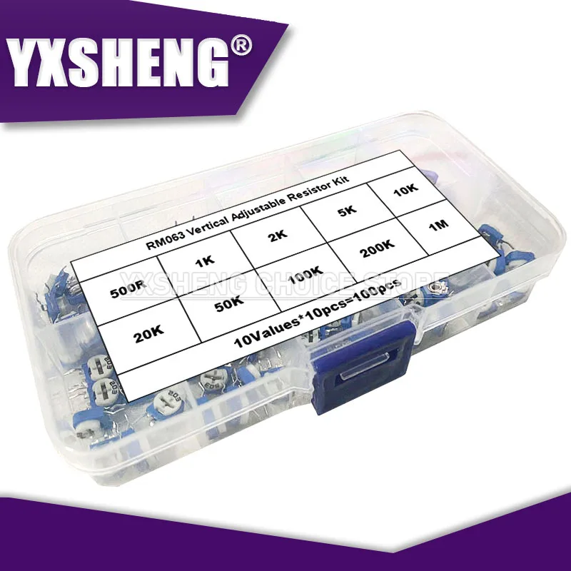 100PCS-RM063-Vertical-Adjustable-Resistor-Kits-In-Box-500-1K-2K-5K-10K ...
