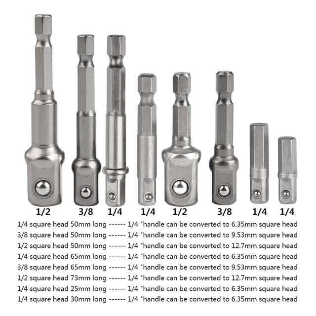 Drill Socket Adapter Kit Impact Drill Extension Bit Socket Adapter Kit 1/4” 3/8” 1/2” Square ...