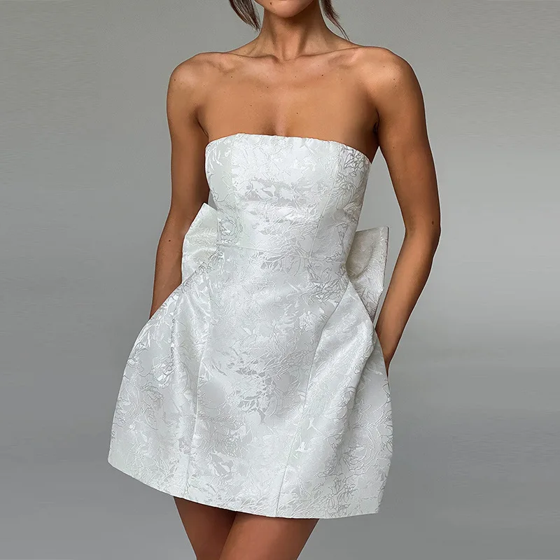 Backless Bow Sexy Mini Dress For Women Fashion Off-shoulder Strapless ...