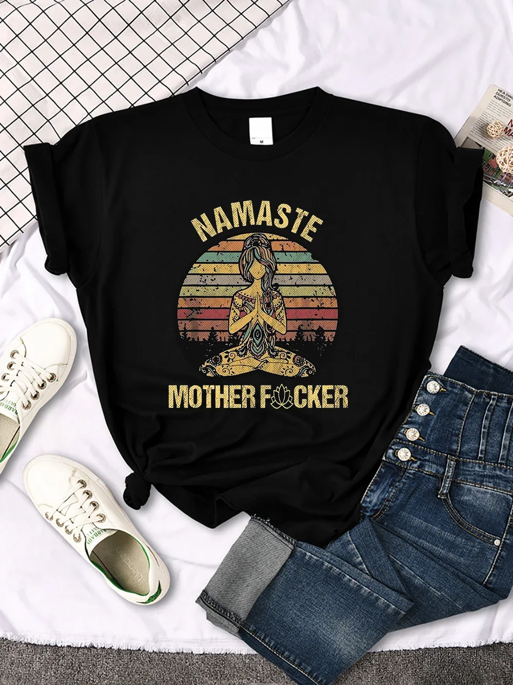 Vintage-Namaste-Mother-Explicit-Pattern-Women-T-Shirt-O-Neck-Creative-T ...