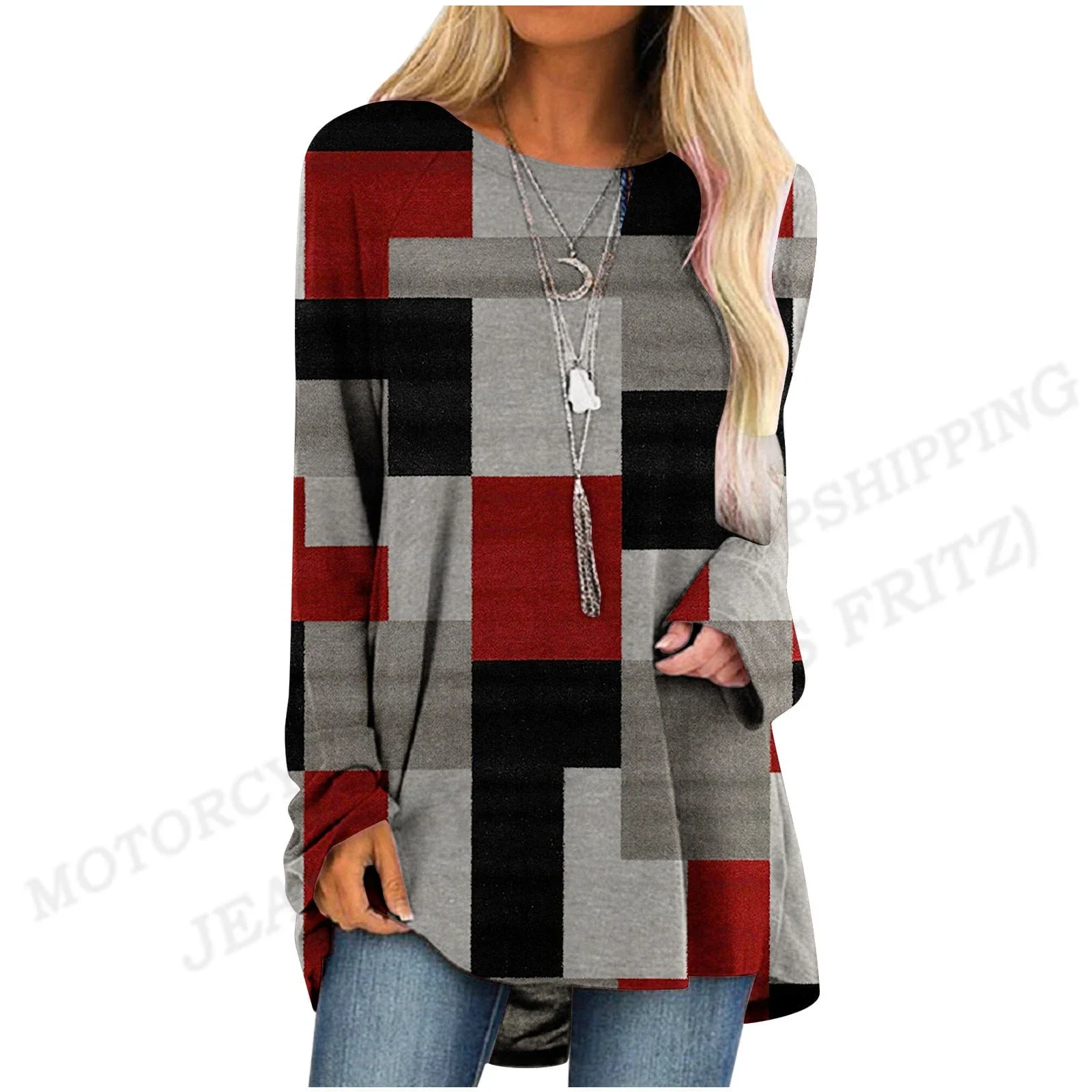 Lattice-T-shirt-Geometric-3d-Print-Long-Sleeve-T-shirt-Women-Fashion-T ...