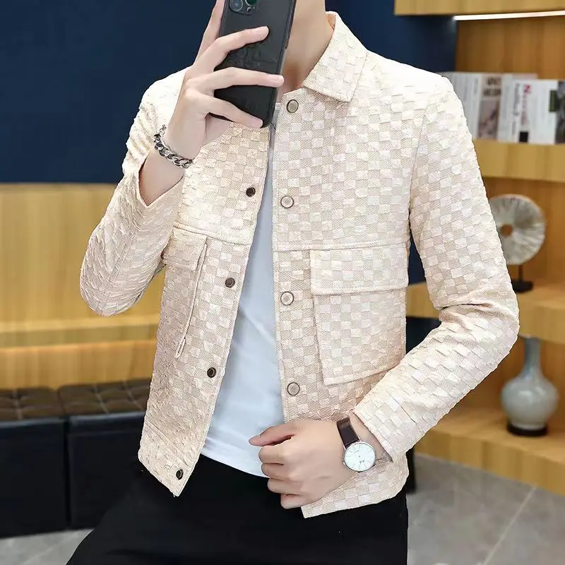 Men Jacket Fashion loose lapel-up Spring Autumn retro men Coat Casual ...