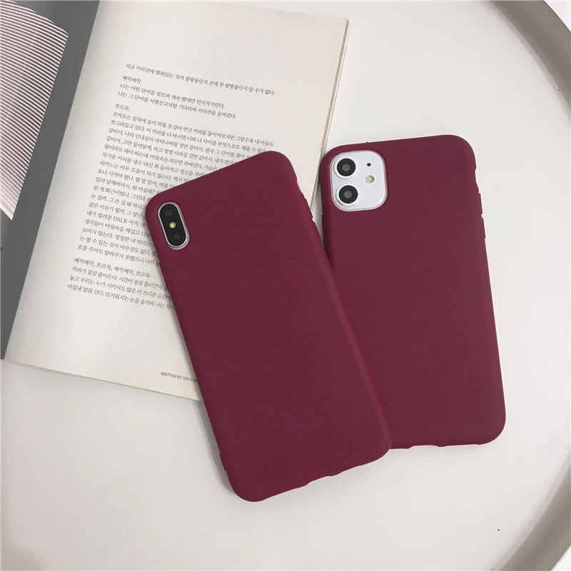 Wine Red Color Frosted Phone Case For iphone XS Max XR X 11 12 pro max ...