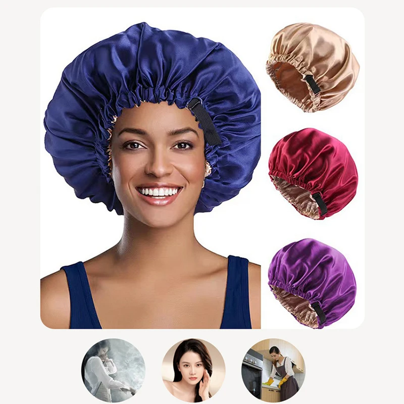 2PCS-Hair-Care-Cap-Shower-Cap-Large-Adjustable-Reusable-Double-Layer ...