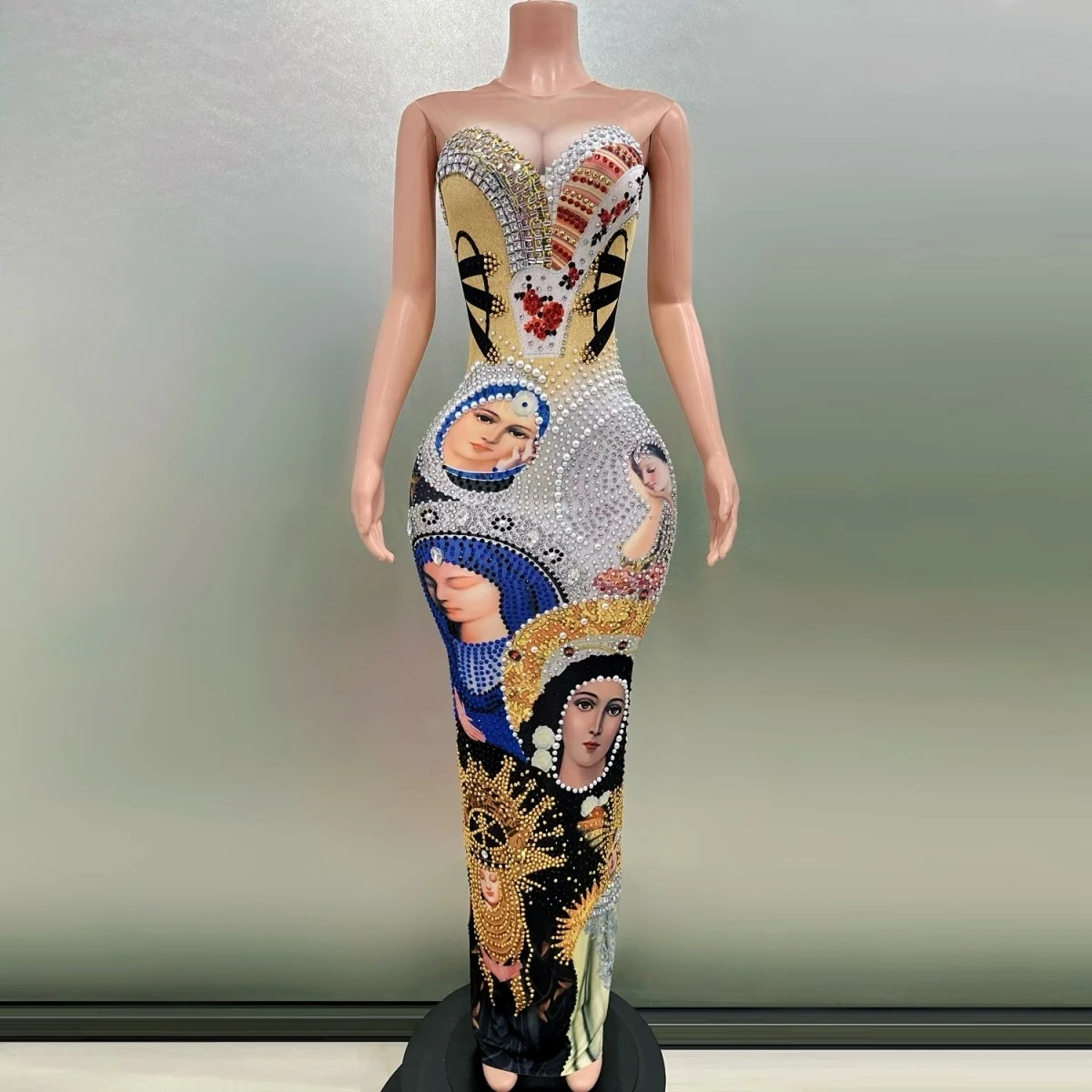 Full-Diamonds-Pearls-Sexy-Printing-Sheath-Back-Slit-Long-Dress-Evening ...