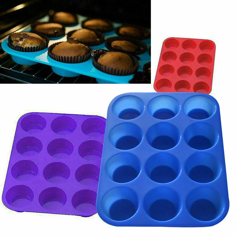 12 Holes Cupcakes Mold Muffin Cupcake Silicone Mold Non Stick Soap ...
