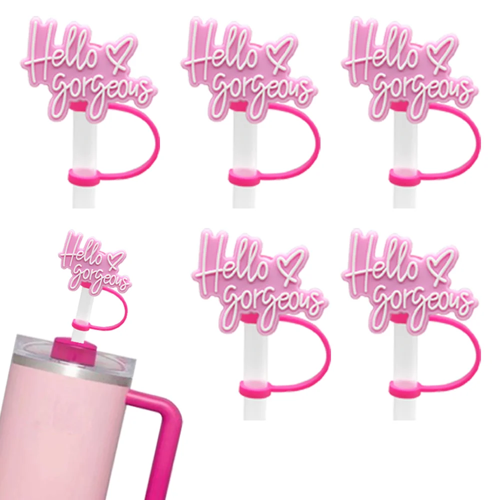 5PCS-Pink-Hello-Silicone-Drinking-Straw-Cover-Caps-for-Cups-10mm-Straw ...