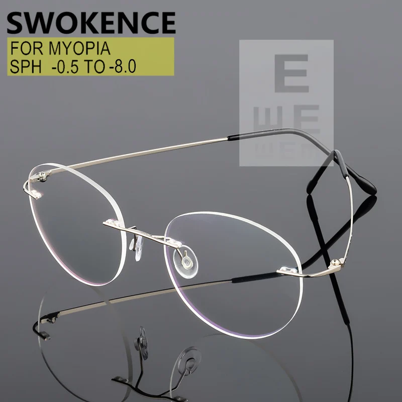 Rimless-Nearsighted-Prescription-Glasses-Men-Women-Framless-Round-Alloy ...
