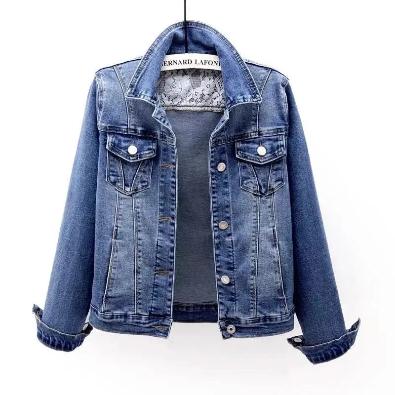 Stretch-Vintage-Denim-Jacket-Ladies-Short-Basic-Coat-2024-Autumn-New ...