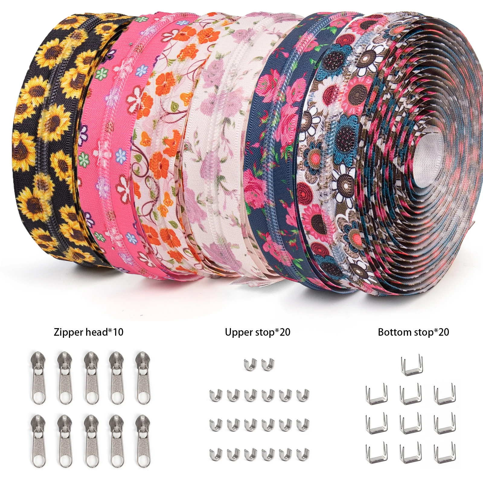1-Set-4-5m-Zipper-10-Zipper-heads-20Top-stop-10-Bottom-stop-Size-5 ...