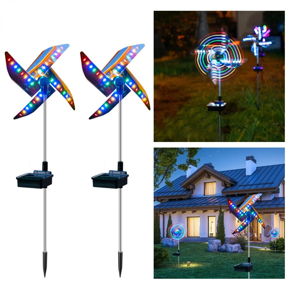 Solar Powered Outdoor Windmill Lamp Holiday Lights 32LED Spot Light ...