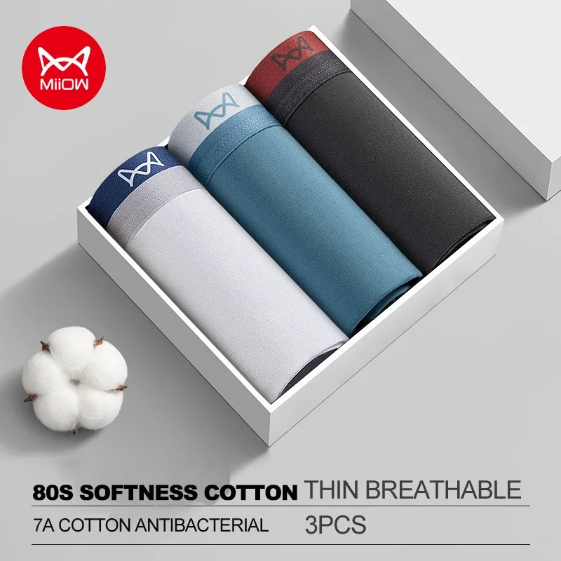 MiiOW 3Pcs Cotton Men Boxer Underwear 7A Antibacterial Mens Underpants ...
