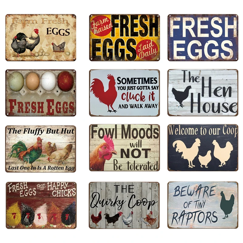 Metal Signs Fresh Eggs Fluffy Butt Hut Chicken Retro Tin Sign Vintage ...
