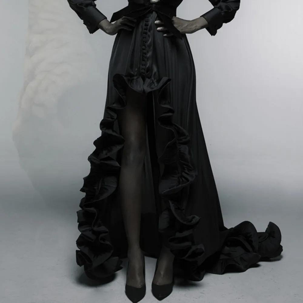 Falda-larga-de-sat-n-para-mujer-prenda-de-dise-o-especial-con-volantes ...