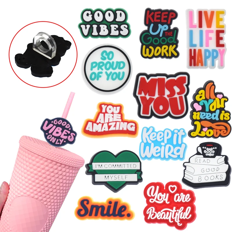 1PCS-phrase-straw-topper-good-vibes-live-life-happy-expressions-straw ...