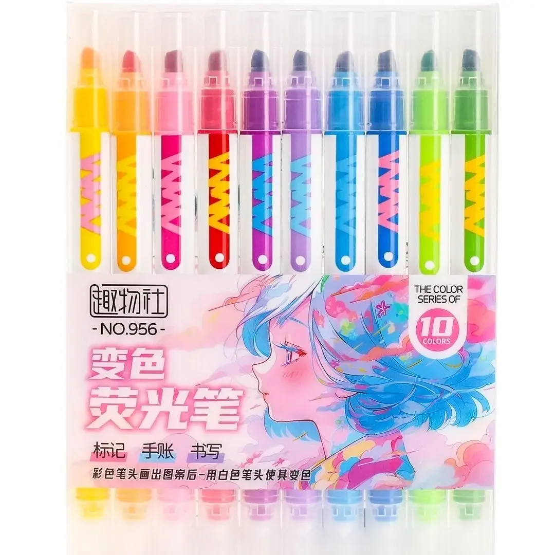 10pcs-Double-Tip-Magic-Color-Changing-Highlighter-Pen-Set-Diary ...