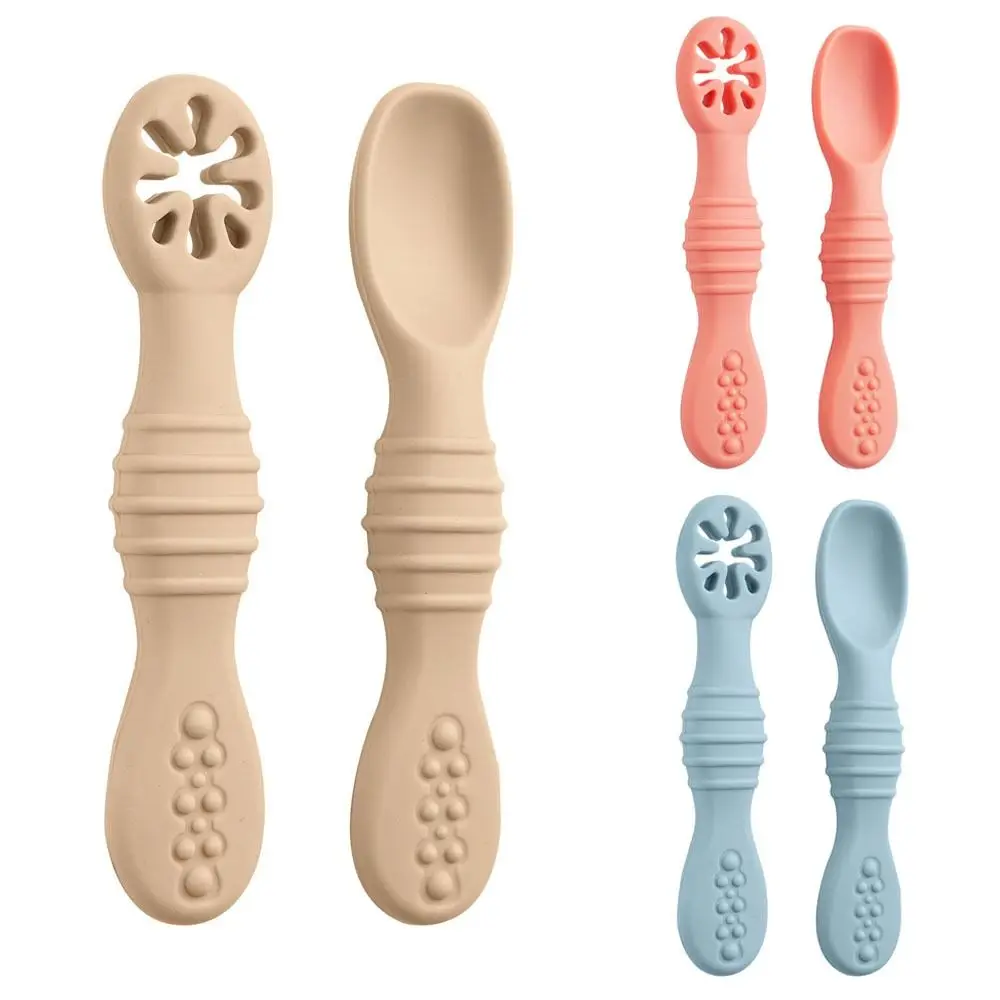 2PCS-Soft-Silicone-Baby-Learning-Spoons-Flatware-Feeding-Tableware-Cute ...