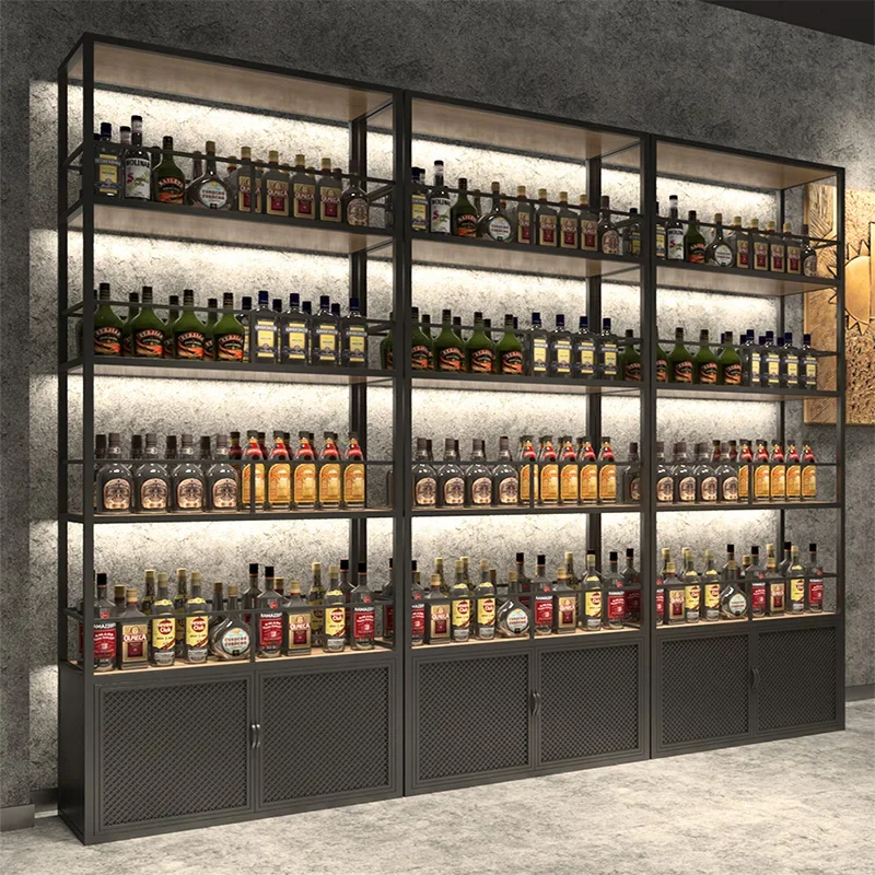 Industrial-Wall-Display-Wine-Racks-Storage-Black-Commercial-Counter ...