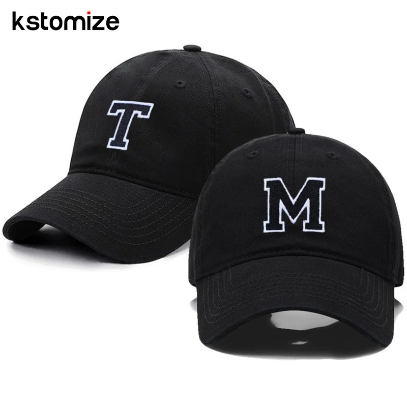 Bicolor-letters-A-Z-Embroidery-Black-Soft-Cotton-Baseball-Cap-For-Women ...