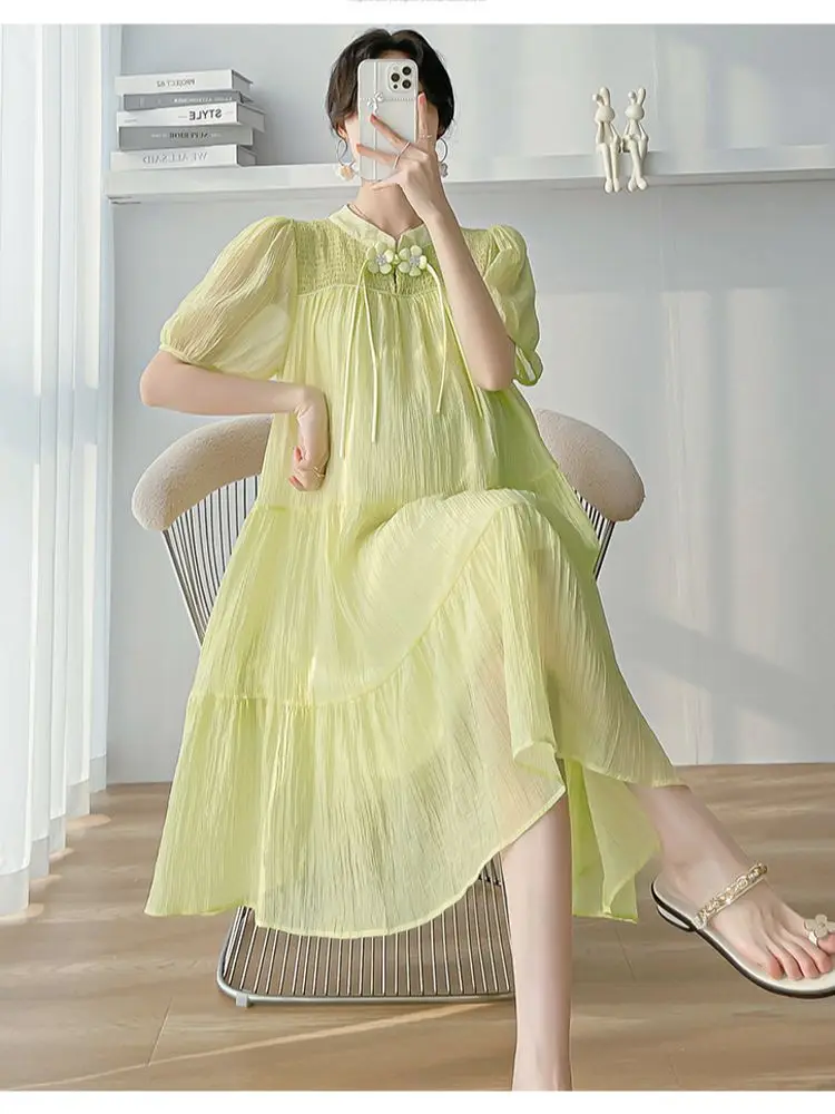 Korean-Style-Loose-Maternity-Chinese-Cheongsam-Puff-Sleeve-Sweeet ...