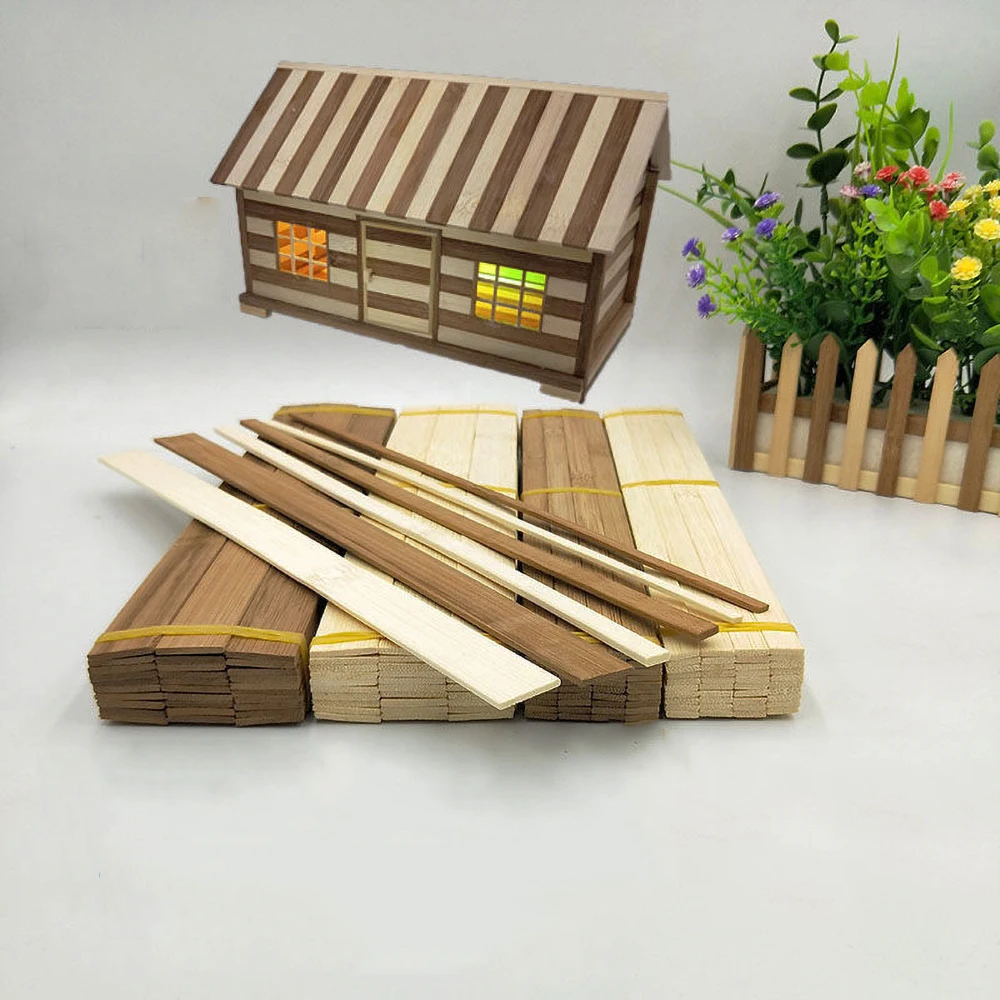 50PC Multisize Flat Bamboo Sticks DIY wood craft material Handcraft ...