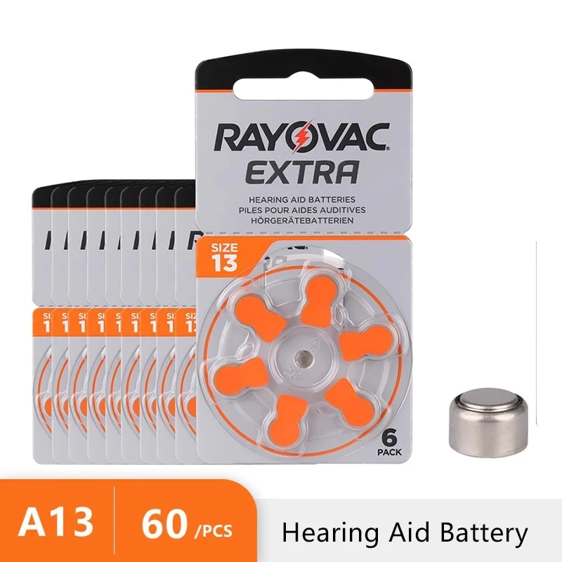 Batería para Mini audífono RAYOVAC EXTRA A13 13A 13 P13 PR48, batería de Zinc Air, 60 unidades ...