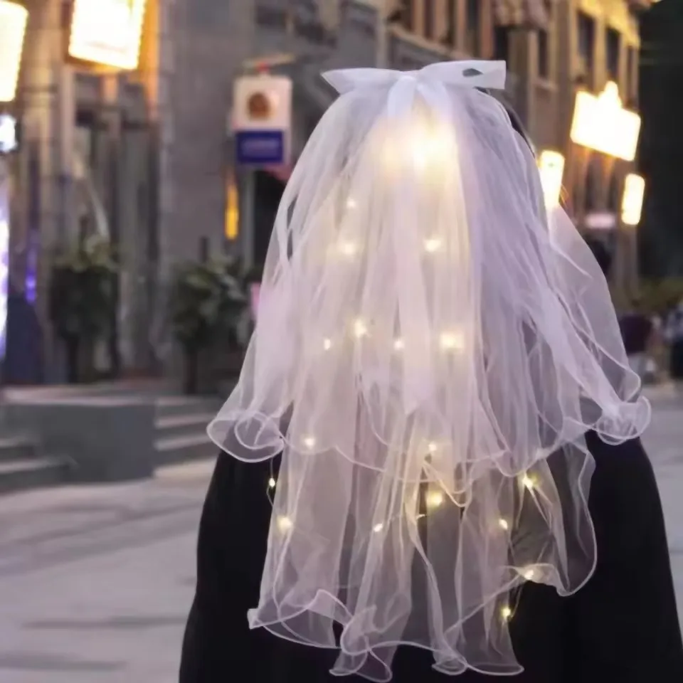 LED Light Bridal Wedding Veil with Pearls/Crowns Wedding Tiara Veil for ...