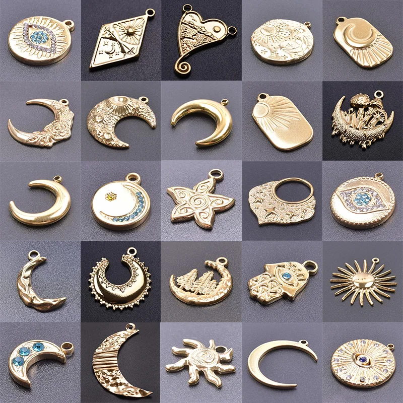 6Pcs-Lot-Stainless-Steel-Witchcraft-Crescent-Moon-Celestial-Sun-Star ...