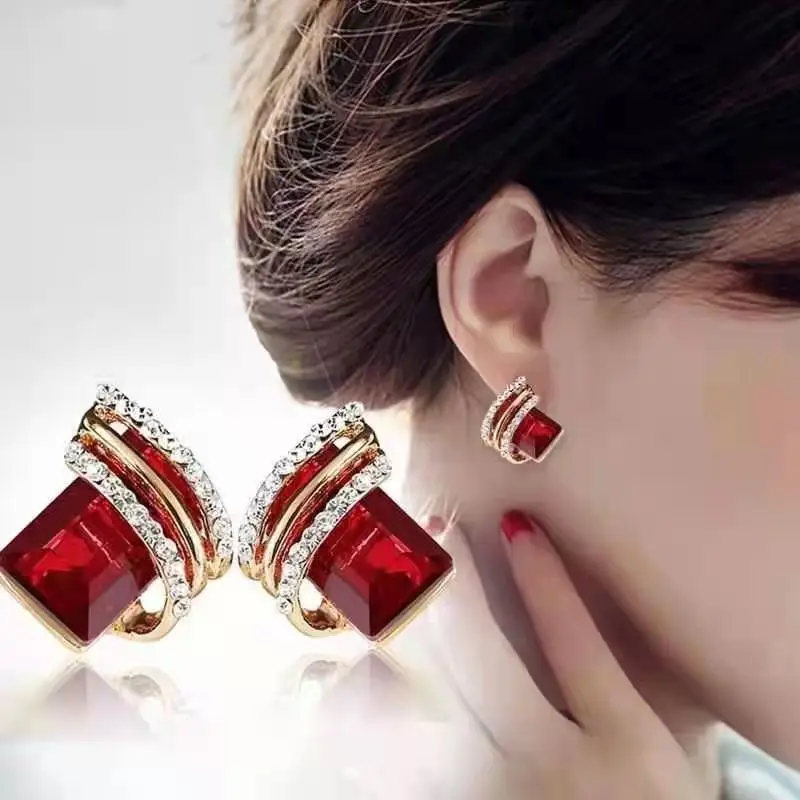 Fashion-Women-Square-Diamond-Earrings-Women-for-Earrings-Red-Crystal ...