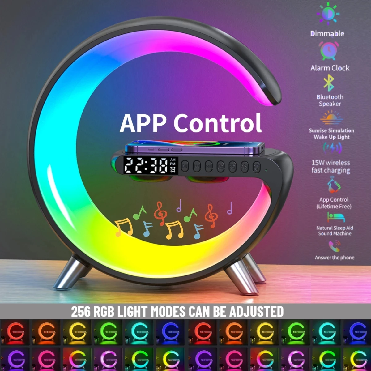 Smart-APP-Control-LED-Night-Light-15W-Wireless-Charger-RGB-Light-Desk ...