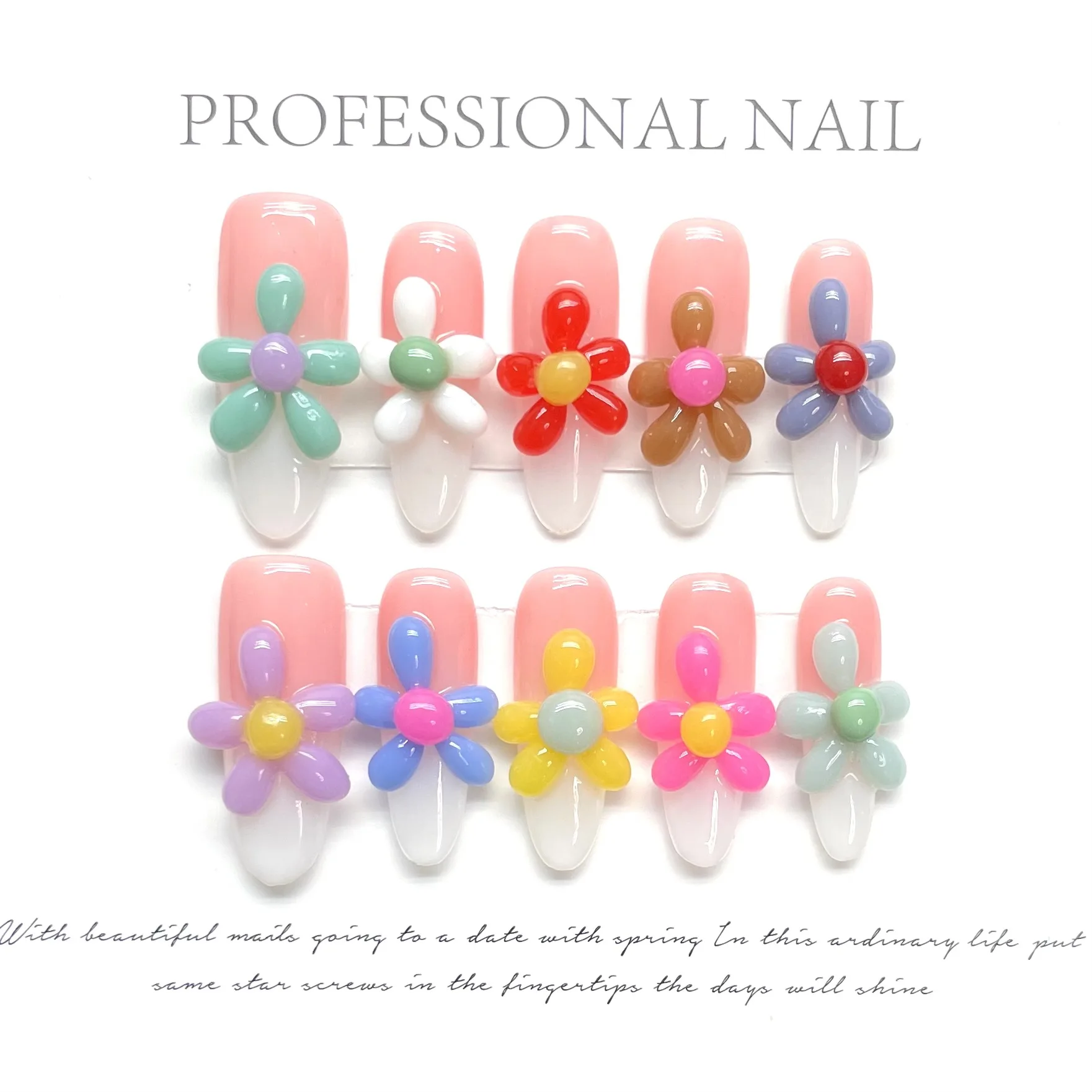 10Pcs-Cute-Handmade-Press-On-Nails-Full-Cover-Sweet-Flower-Balloon ...