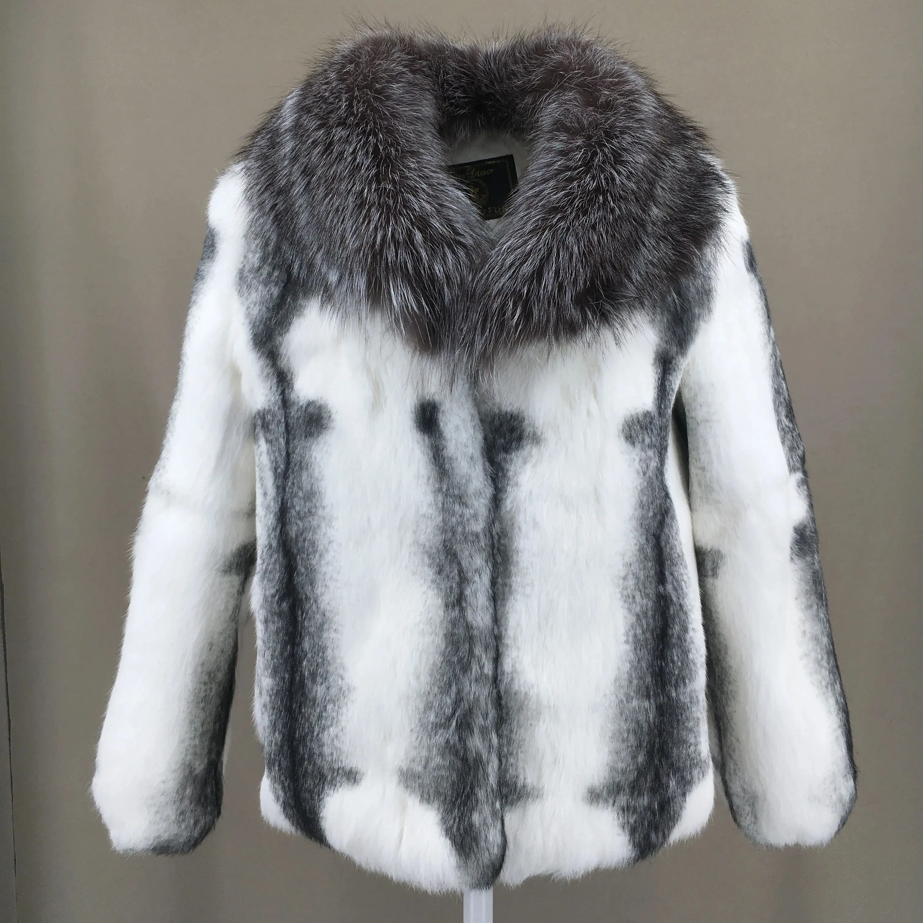 Real-Rabbit-Fur-Full-Pelt-Coat-With-Sliver-Fox-Collar-2023-Furry ...