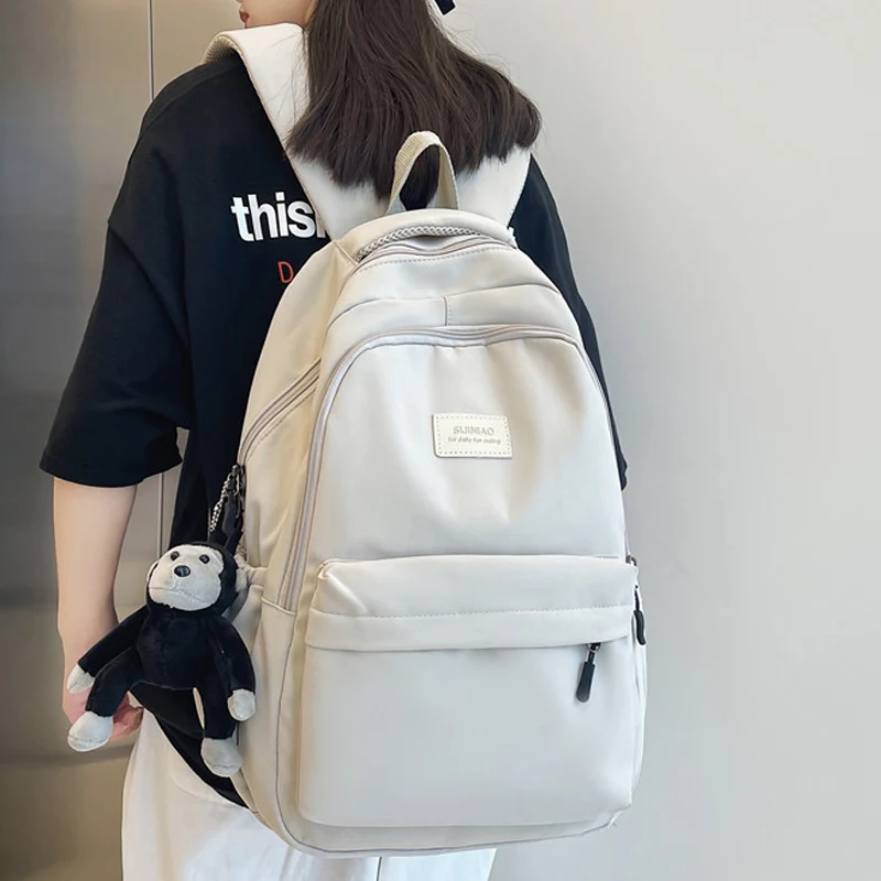 Solid-Color-Women-Rucksack-Large-School-Bag-Backpack-for-Teenage-Girls ...