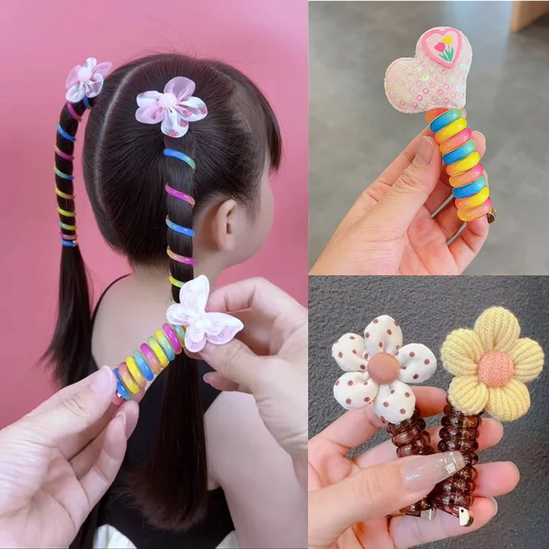Children-Elastic-Telephone-Line-Mesh-Flowers-Hair-Ring-Bow-Flower-Hair ...