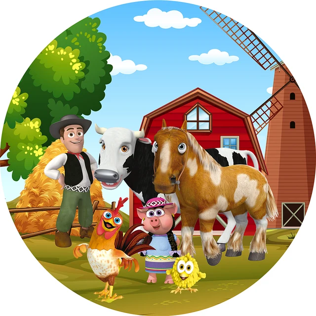Round Backdrop Animals Cow Farm Kids Birthday Party Cake Table Banner Photocall La GRANJA De ...