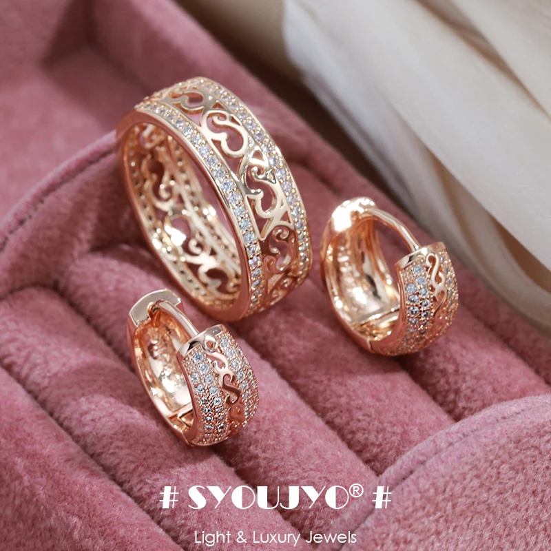 SYOUJYO-conjunto-de-joyas-Vintage-de-Color-oro-rosa-anillo-de-boda-con ...