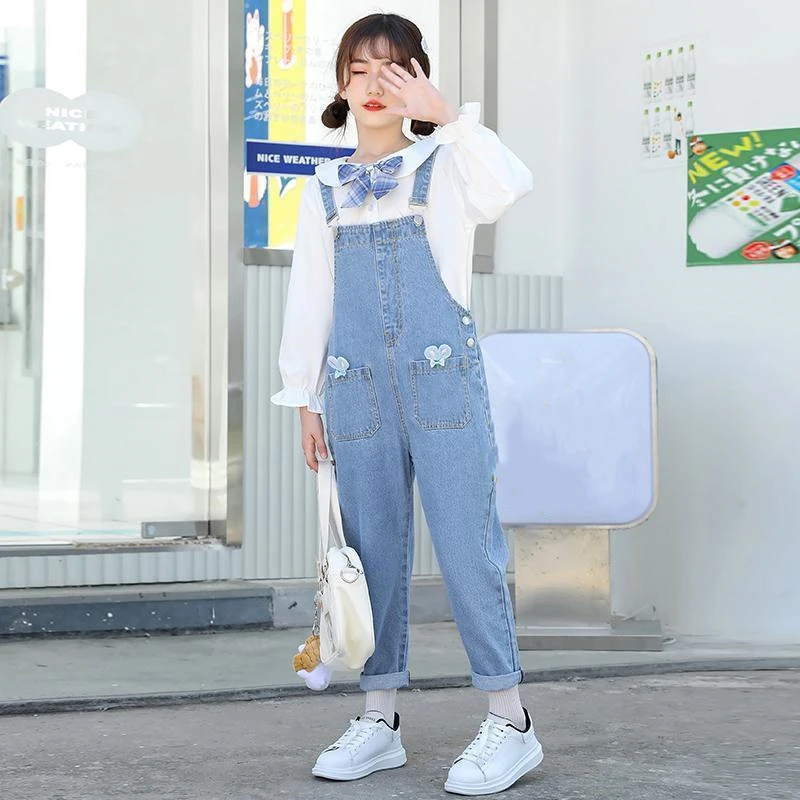 Girls-Casual-All-match-Denim-Overalls-Middle-Big-Children-s-Spring ...