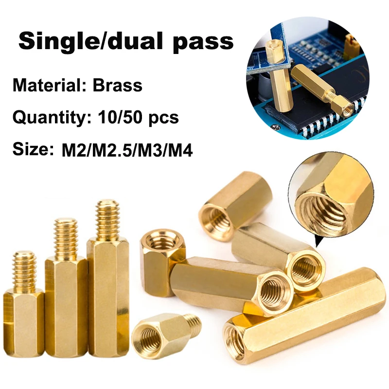 10/50pc Solide En Laiton Cuivre M2 M2.5 M3 M4 Hexagonal Hexagone M-f F ...