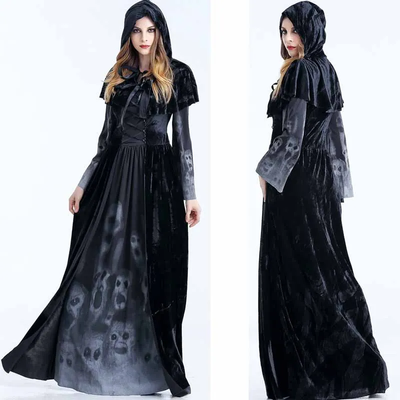 Halloween-Vampire-Costume-Adult-Makeup-Dance-Death-Cloak-Cos-Skeleton ...