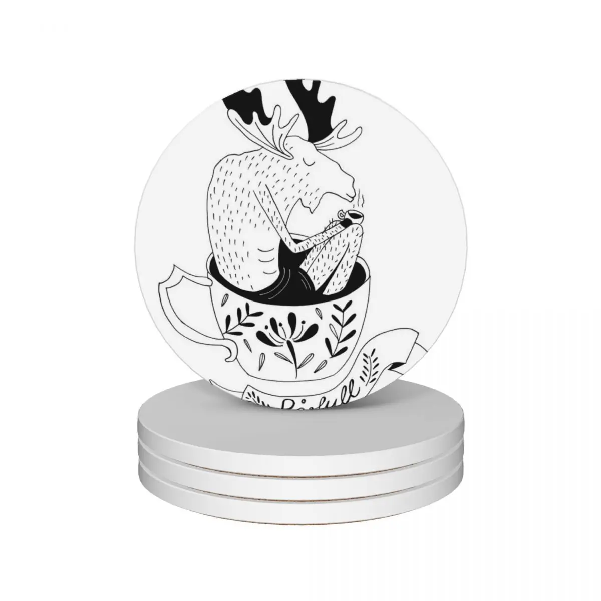 Moose-sits-in-a-cup-and-drinks-coffee-Ceramic-Coasters-Set-of-4-table ...