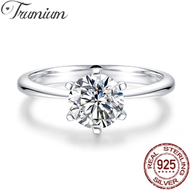 Trumium-1ct-S925-Silver-ring-Solitaire-Round-CZ-Engagement-Wedding-Bands-Classic-Six-Prong ...