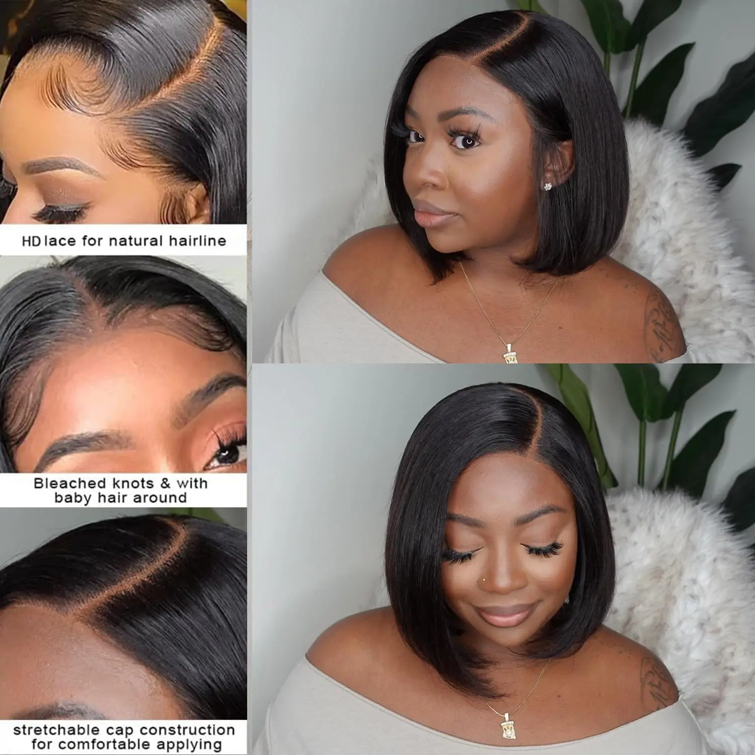 Human-Hair-HD-Transparent-Lace-Frontal-Afro-Bob-Wigs-Black-Short ...