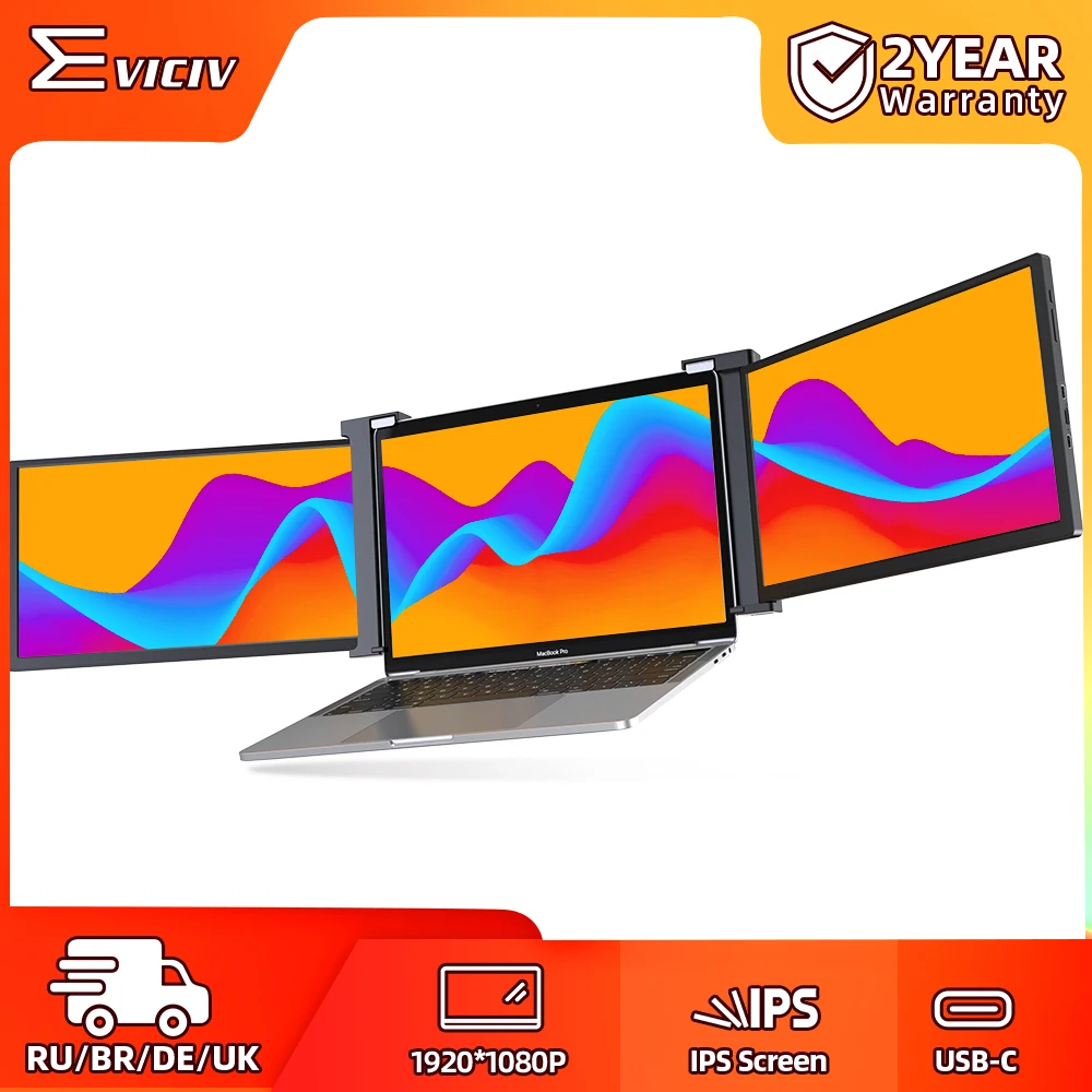 EVICIV 13.3" /14.0"Portable Triple screen Monitor Laptop Full HD IPS ...