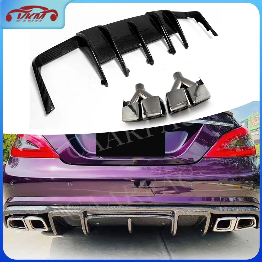 Carbon Fiber Rear Diffuser Bumper Lip Spoiler Exhaust Pipe Tips For ...